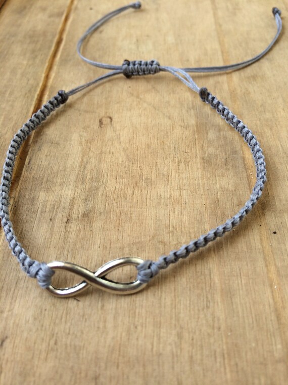 Gray Macrame Bracelet With Infinity Pendant / Handmade | Etsy