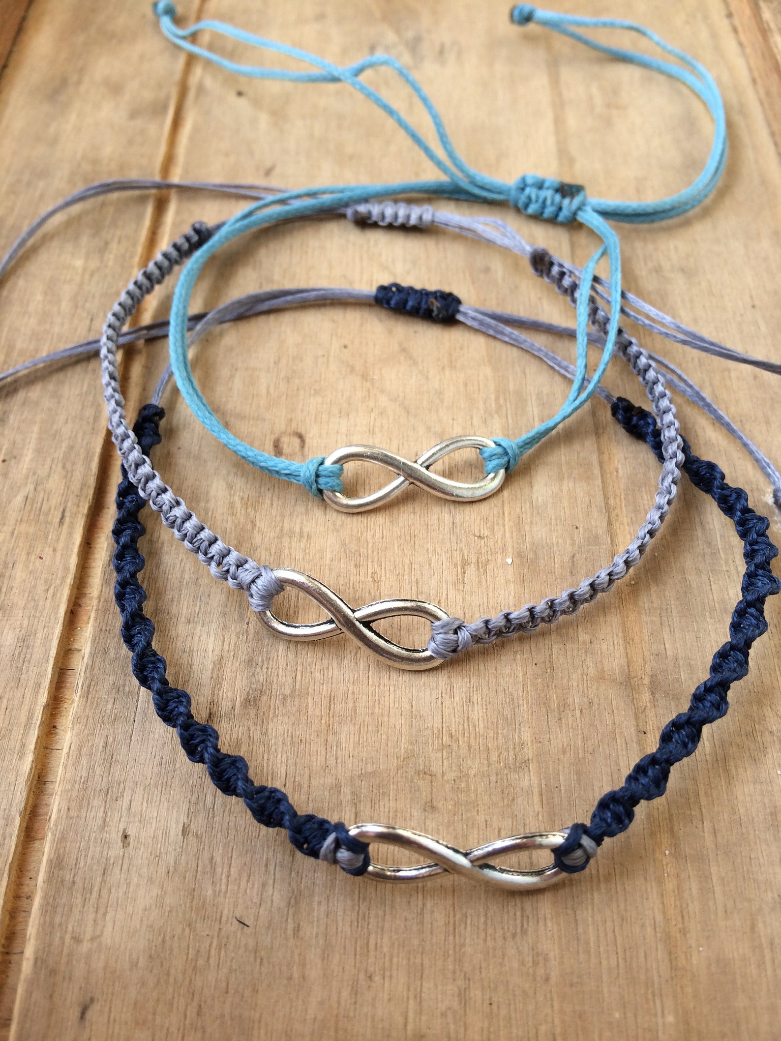 Gray Macrame Bracelet With Infinity Pendant / Handmade - Etsy