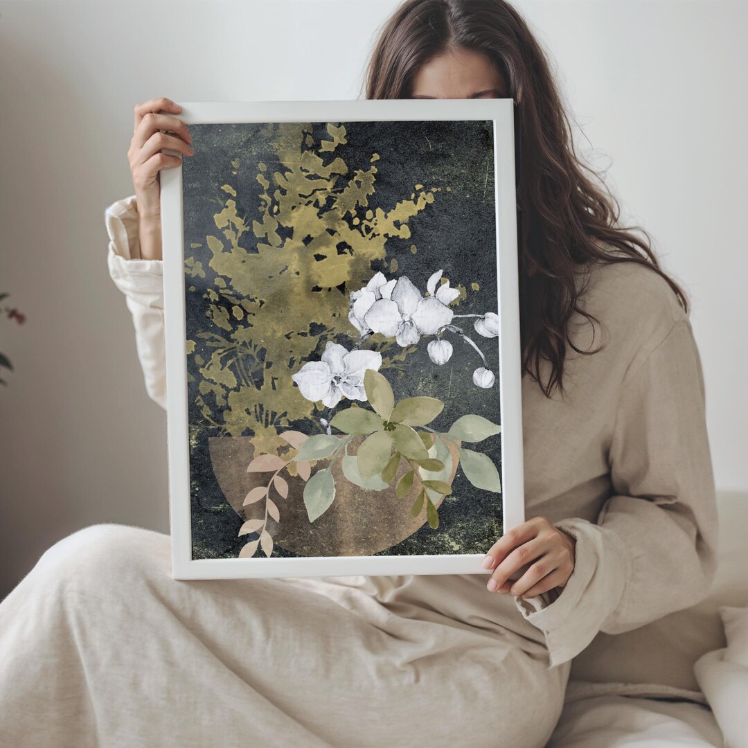 Botanical Print: Blue and Sage Green Floral Design, Digital Download - Etsy