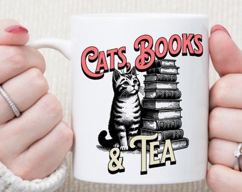 Cats and Books Mug, Gift for Cat Lover, Gift for Book Lover, A Woman ...