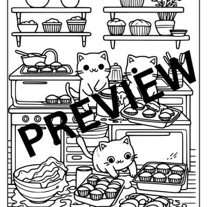 Printable Cat Coloring Pages, Adult Coloring Book, Cats Baking ...