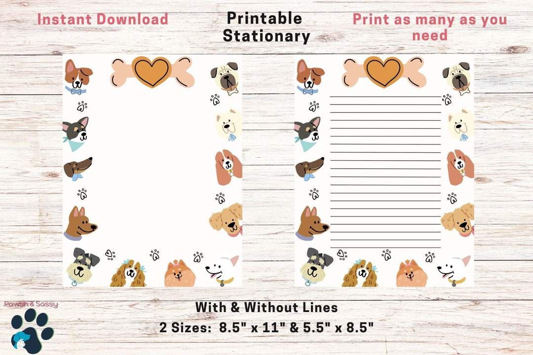Printable Dog Stationary | Printable Writing Paper | Dog Notes | Dog ...