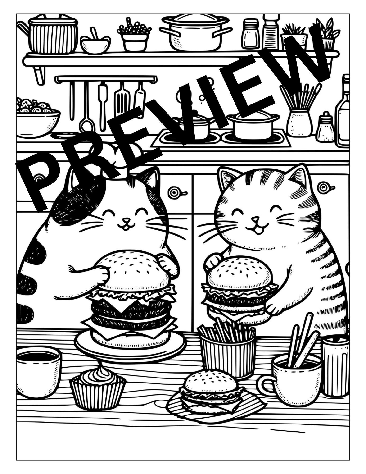 Printable Cat Coloring Pages, Feline Foodies, Relaxation, Cute Kittens ...