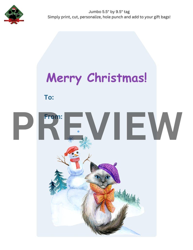 Printable Cat Christmas Gift Tags, Christmas Tag With Cats, Holiday ...