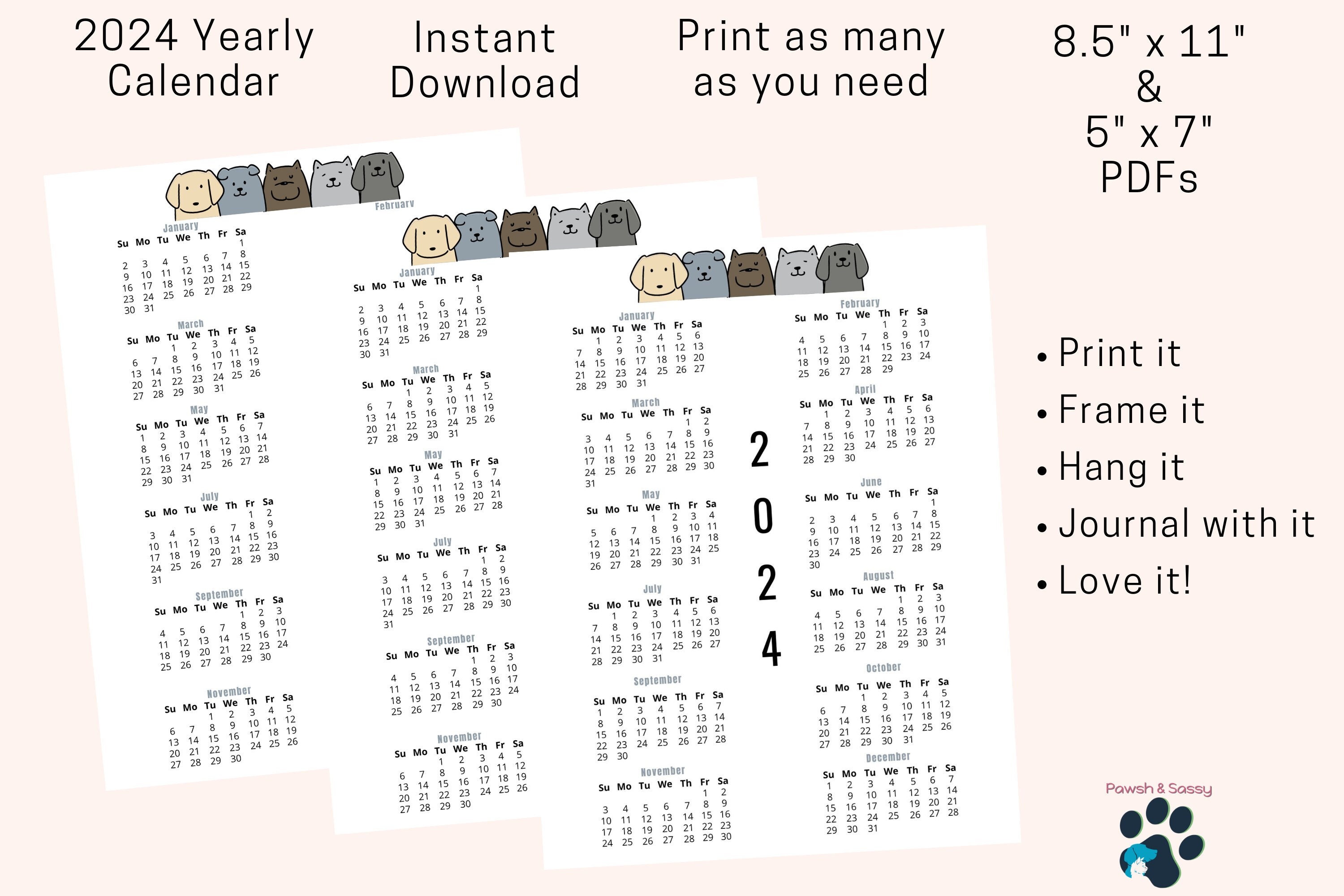 2024 Printable Yearly Calendar Dog Themed Calendar 2024 Snapshot Dog ...