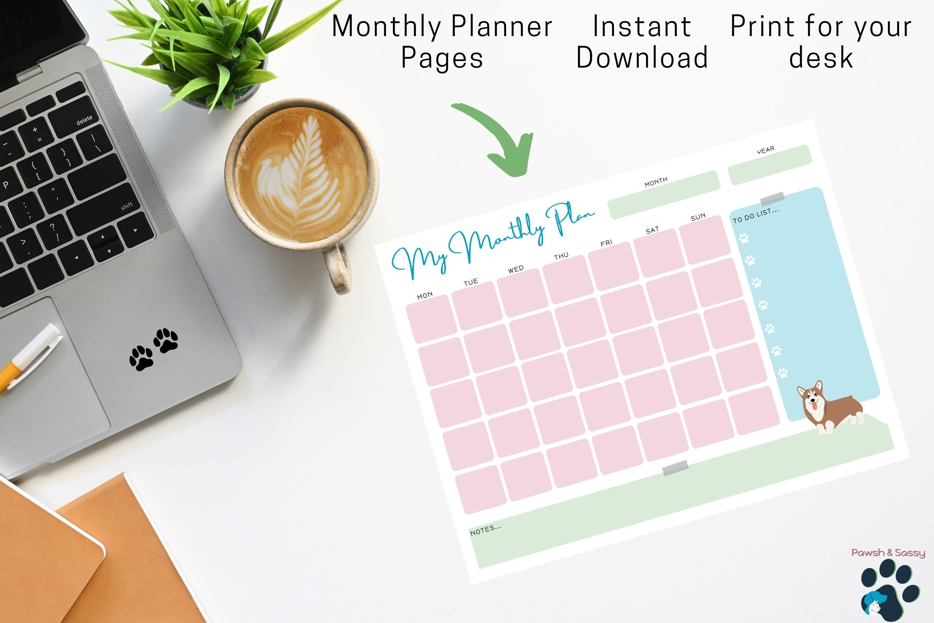 8.5" X 11" Daily, Weekly & Monthly Printable Planner With Dogs | Dog ...