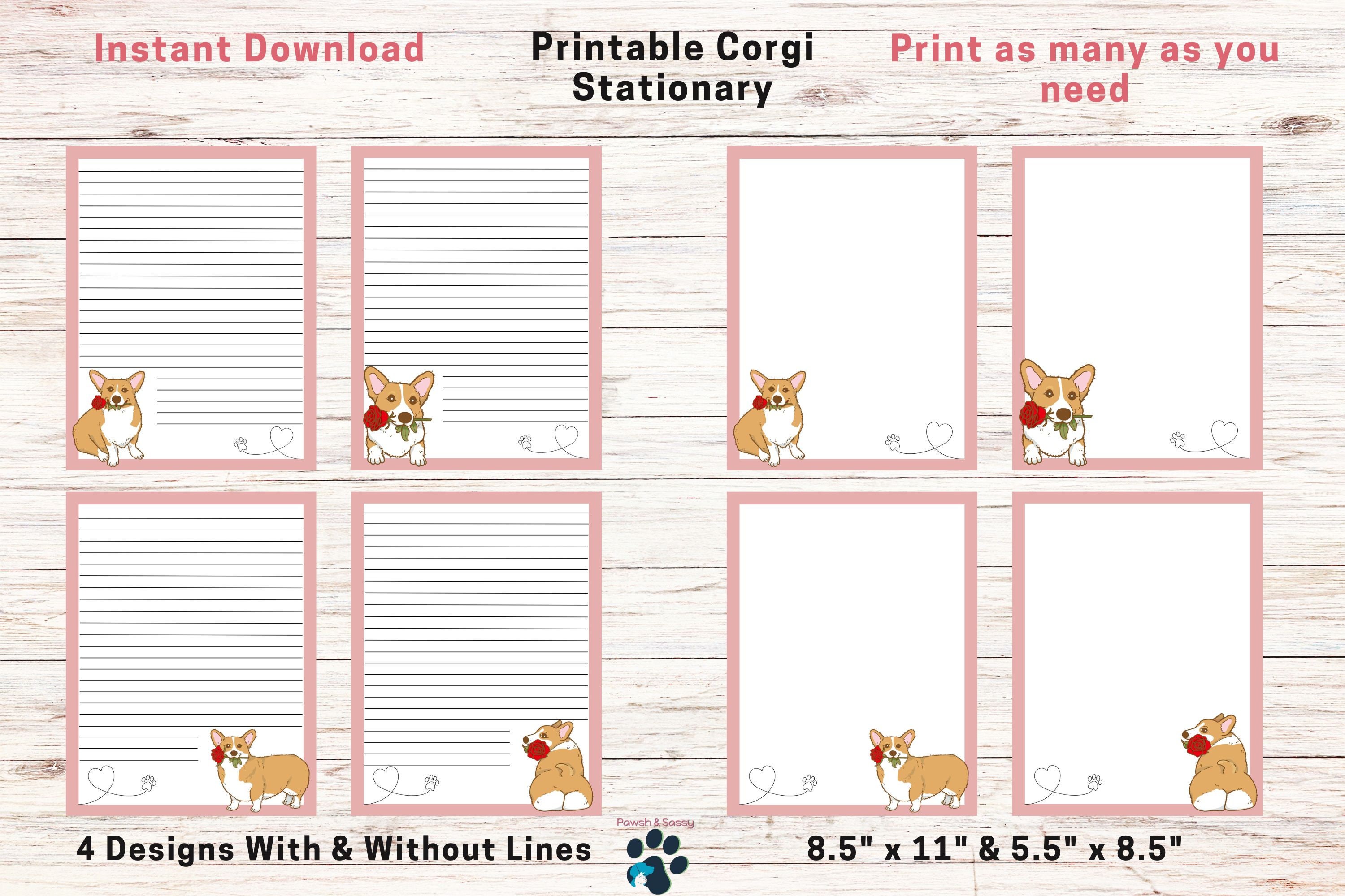 Printable Corgi Stationary Printable Writing Paper Corgi Notes Dog ...