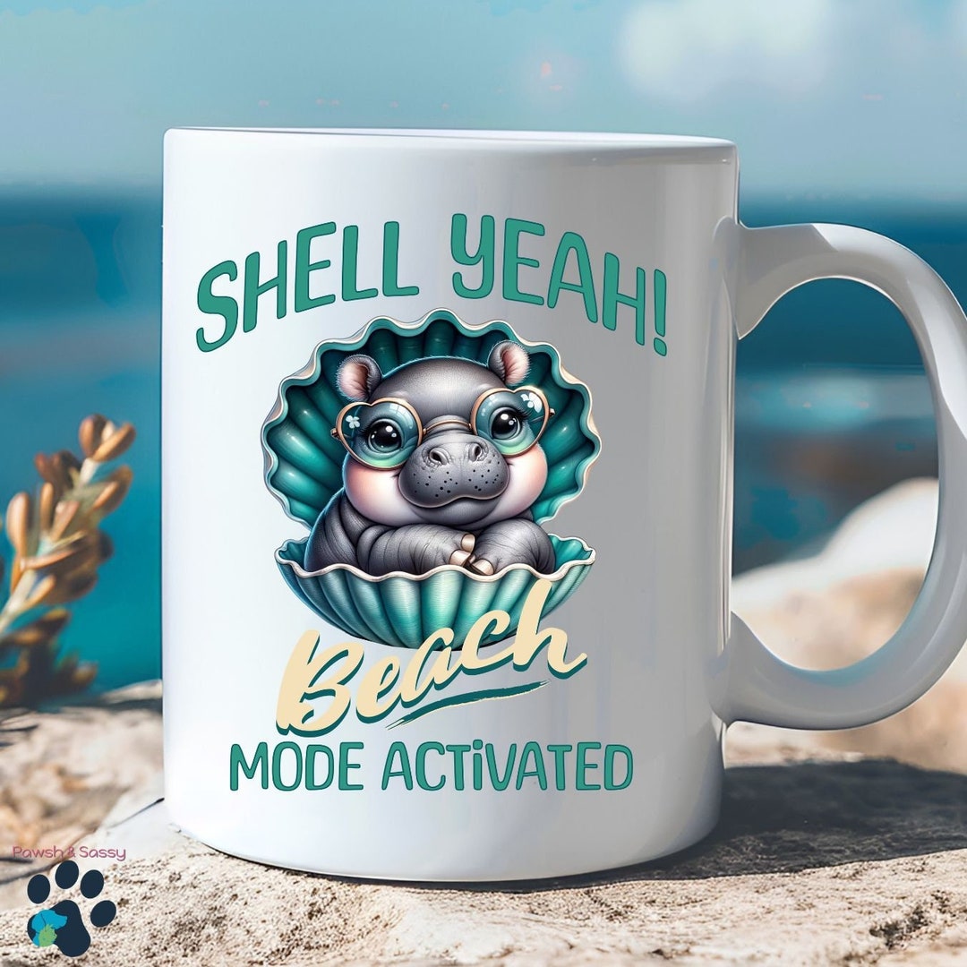 Beach Mode Hippo Mug, Beach Coffee Mug, Birthday Gift, Beach Lover Gift ...