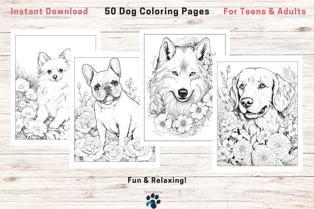 Printable Dog Coloring Pages Adult Coloring Book Relaxation Coloring ...