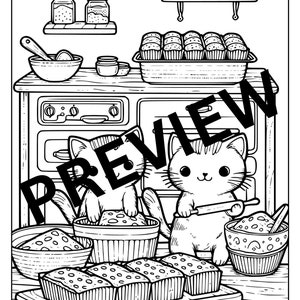 Printable Cat Coloring Pages, Adult Coloring Book, Cats Baking ...