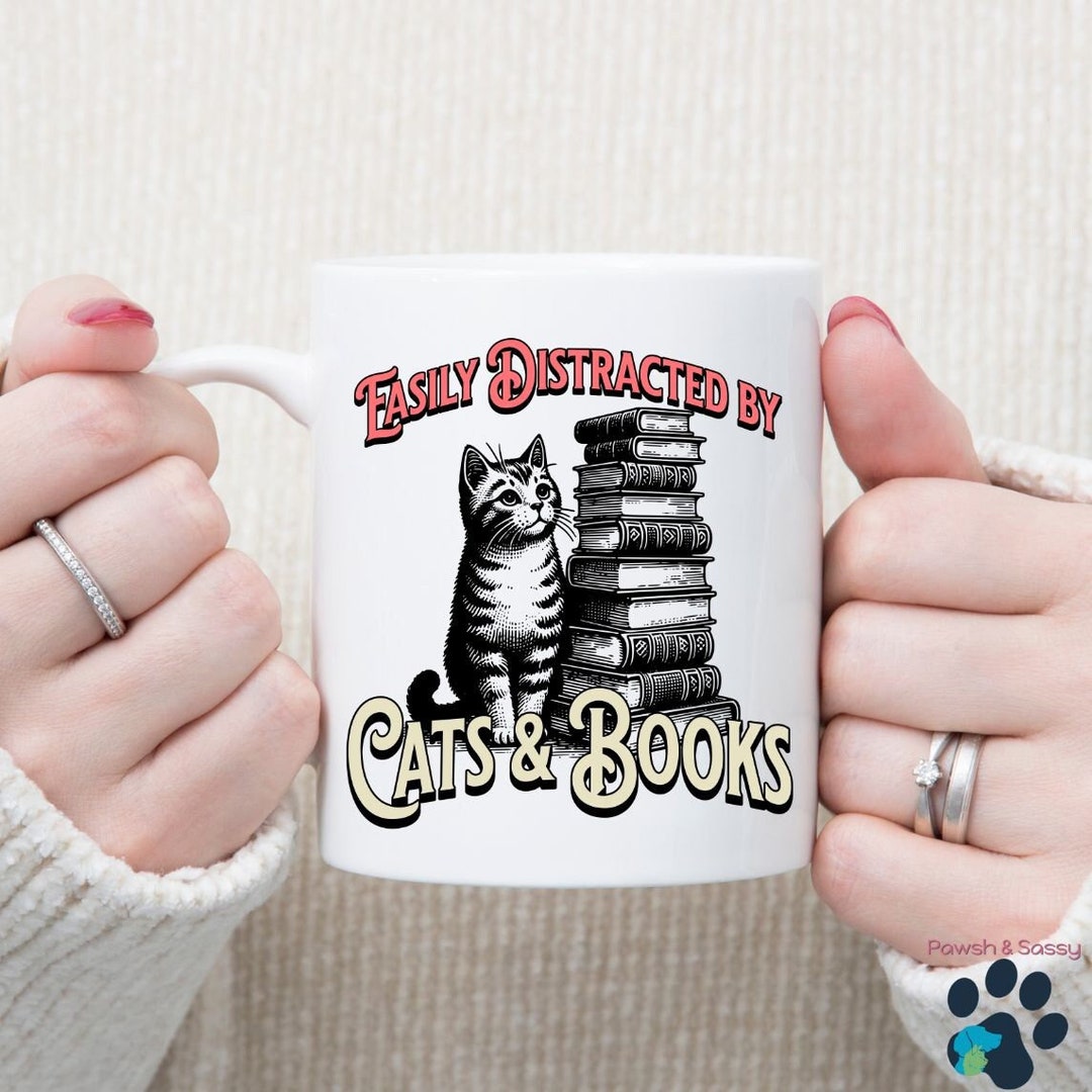 Cats & Books Coffee Mug, Cat Lover Gift, Cat Gifts for Women, Cute Cat ...
