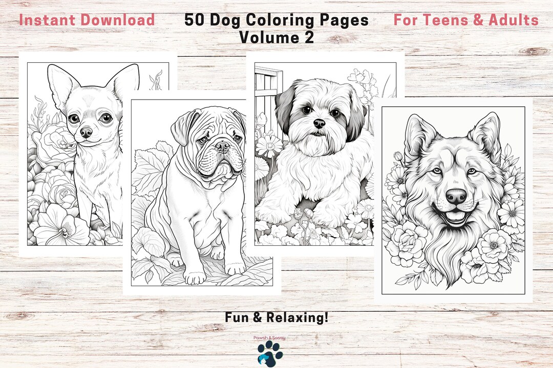 Printable Dog Coloring Pages Volume 2 | Adult & Teen Coloring Book ...