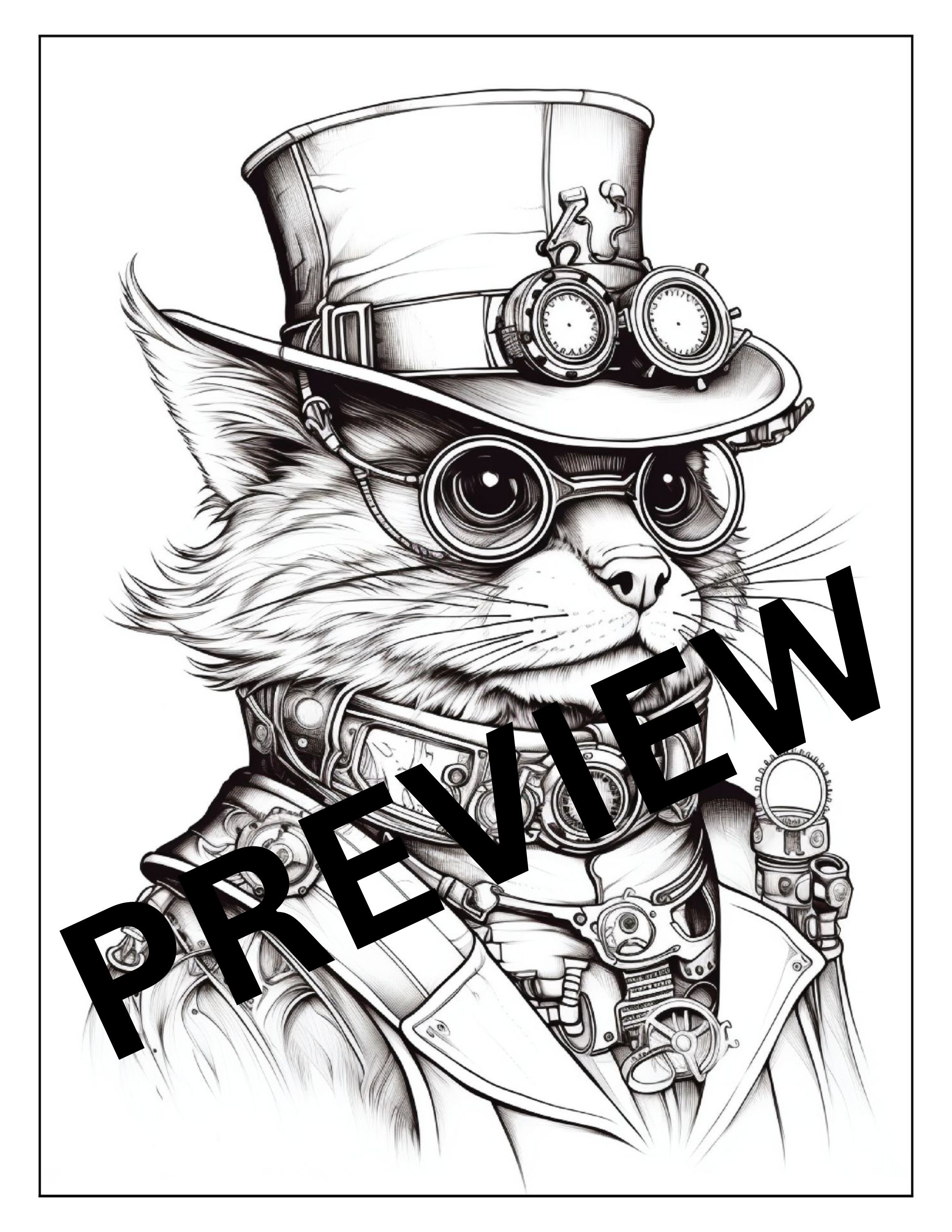 Printable Steampunk Animal Coloring Book Adult & Teen Coloring Relaxing ...