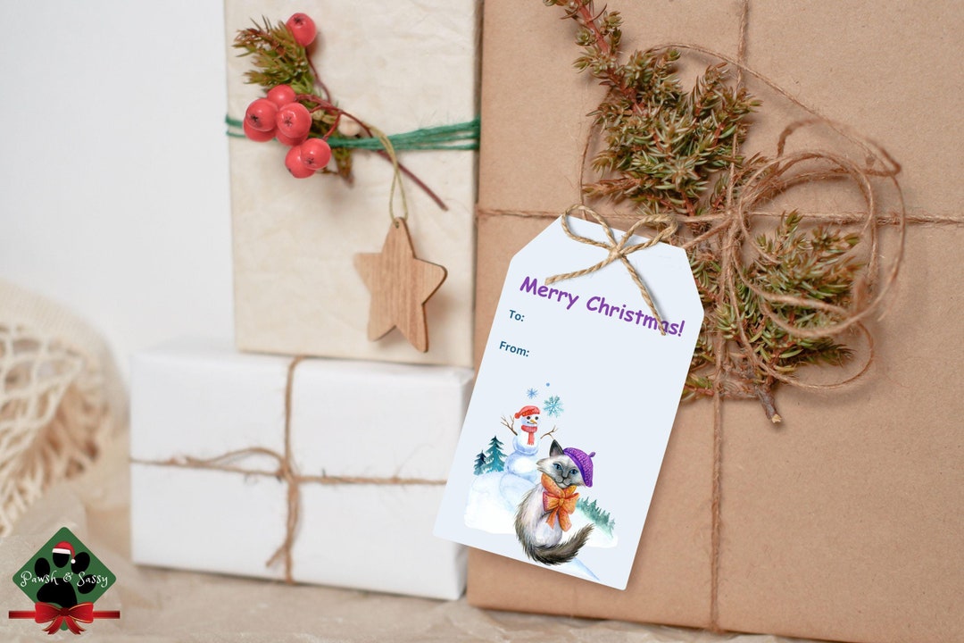 Printable Cat Christmas Gift Tags, Christmas Tag With Cats, Holiday ...