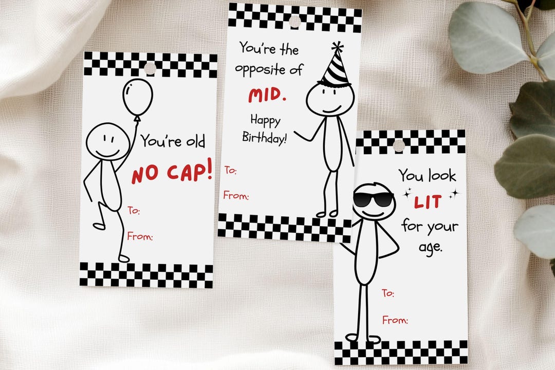 6 Printable Slang Stick Figure Gift Tags, Gen Alpha, Gen Z Birthday ...