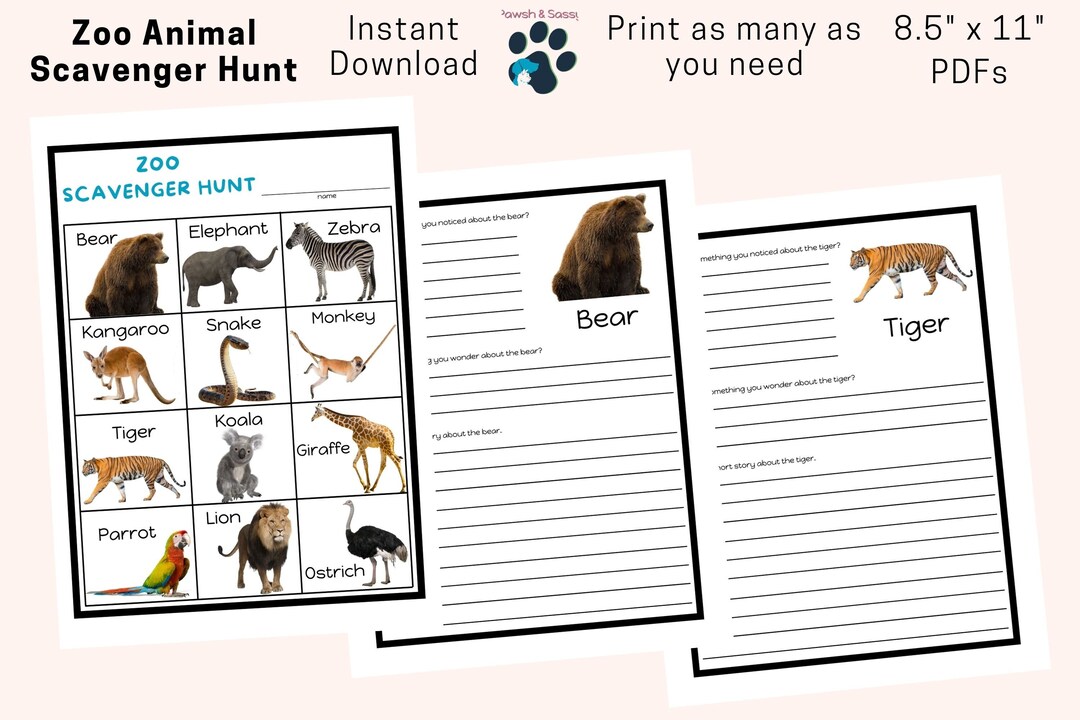 Printable Zoo Scavenger Hunt, Nature Activity, Kid's Activity, Field ...