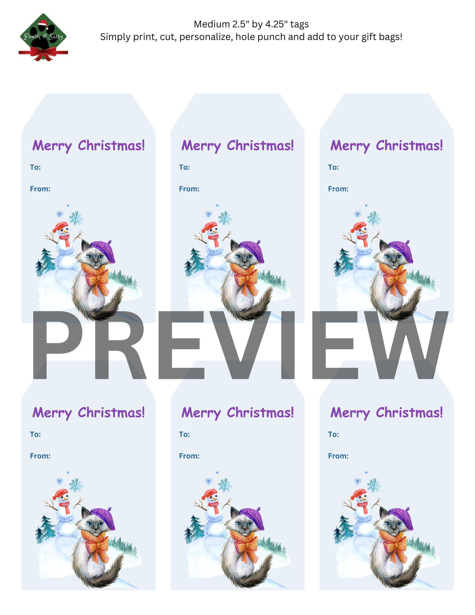 Printable Cat Christmas Gift Tags, Christmas Tag With Cats, Holiday ...