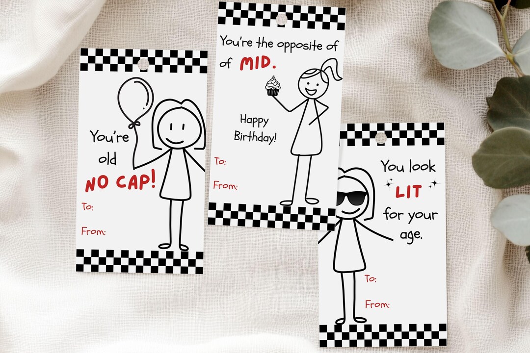 6 Printable Slang Stick Figure Gift Tags, Gen Alpha, Gen Z Birthday ...