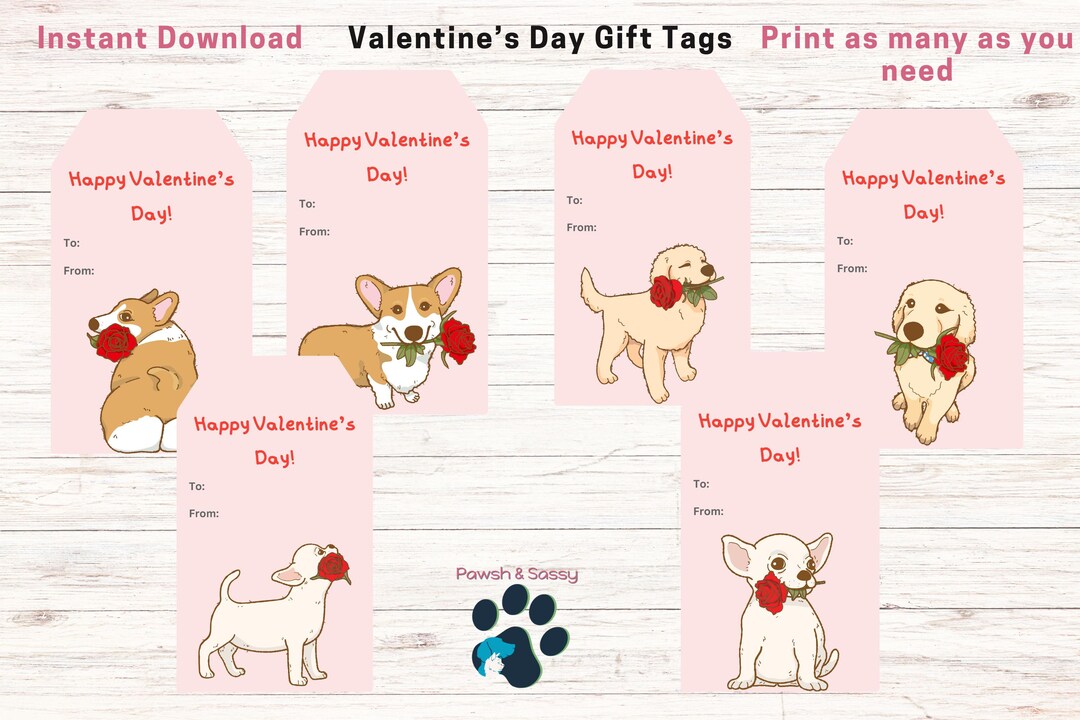 Valentine's Day Dog Gift Tags Gift Tag With Dogs Valentine's Gift Tag ...