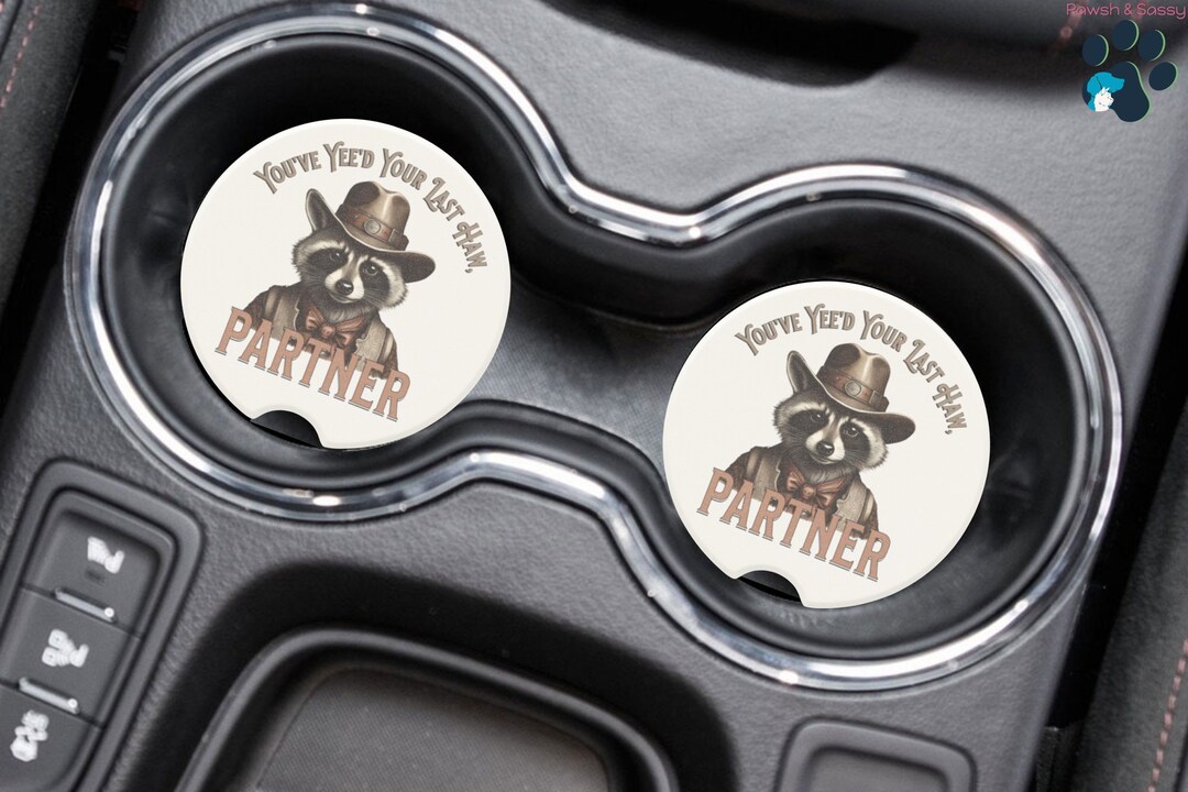 Wild West Raccoon Soapstone Car Coaster, Western Vibes, Auto Coaster ...