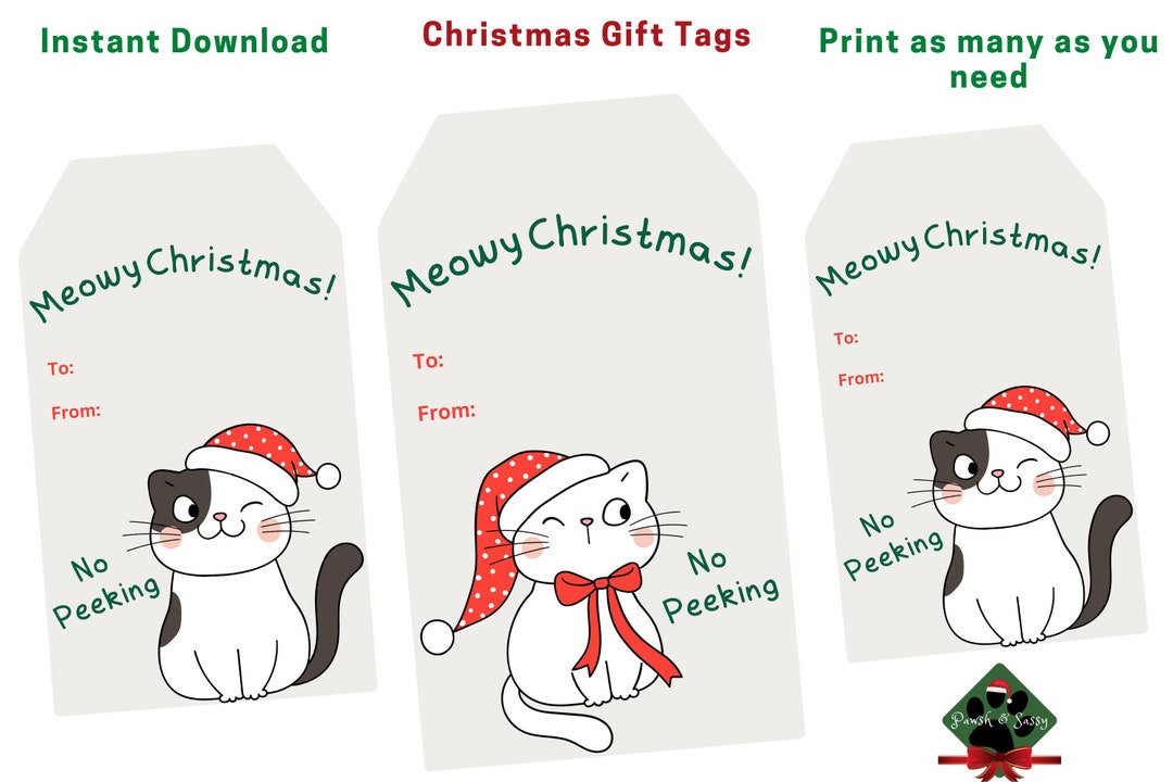 Meowy Christmas Gift Tags Christmas Tag With Cats Holiday Gift Tag ...