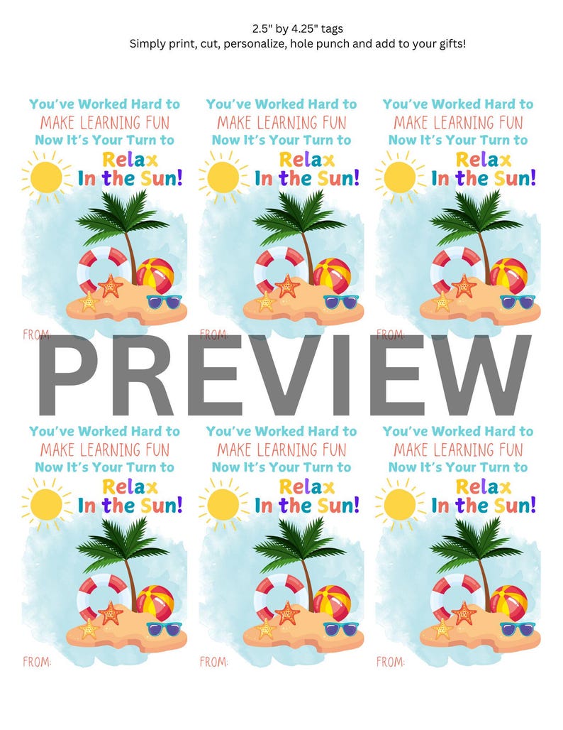Printable Teacher Thank You Gift Tag, End of School Year, Summer ...