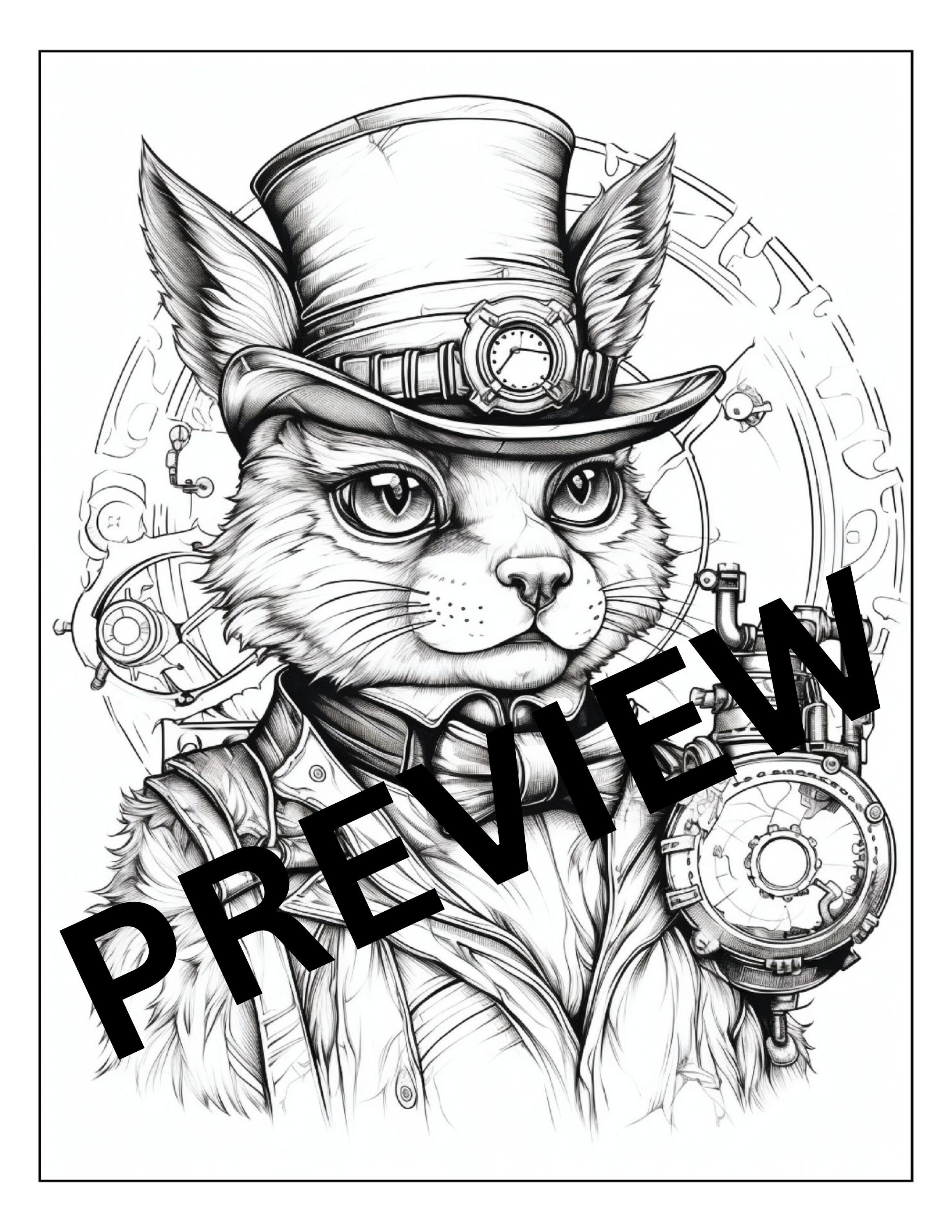 Printable Steampunk Animal Coloring Book Adult & Teen Coloring Relaxing ...