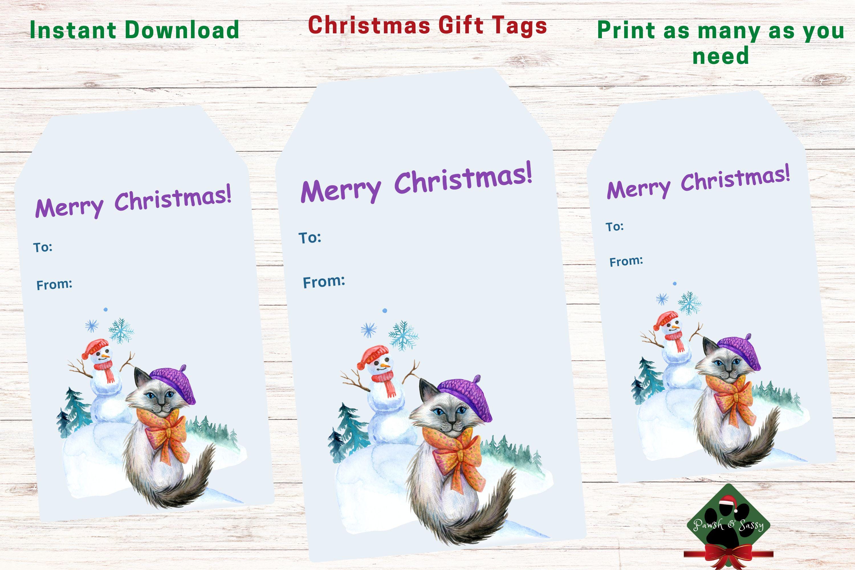Printable Cat Christmas Gift Tags, Christmas Tag With Cats, Holiday ...
