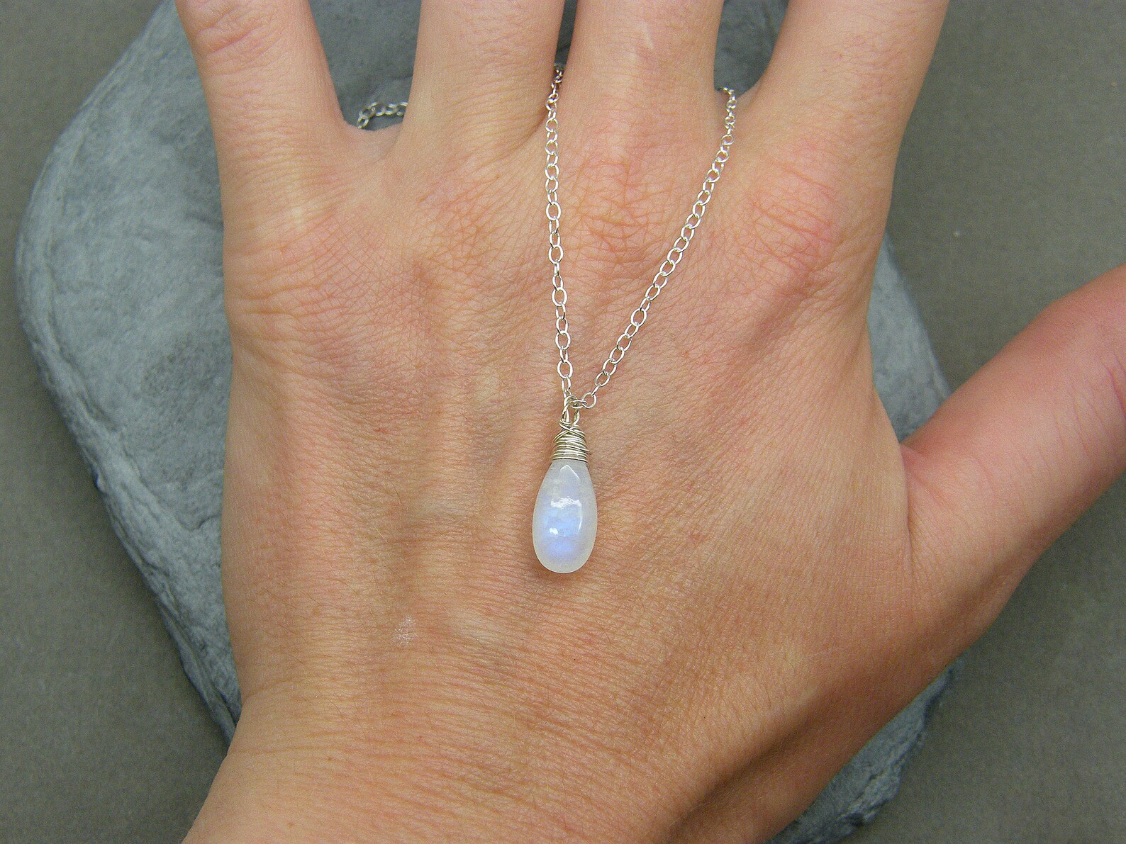 Blue Moonstone Necklace Blue Moonstone Pendant Moonstone | Etsy UK