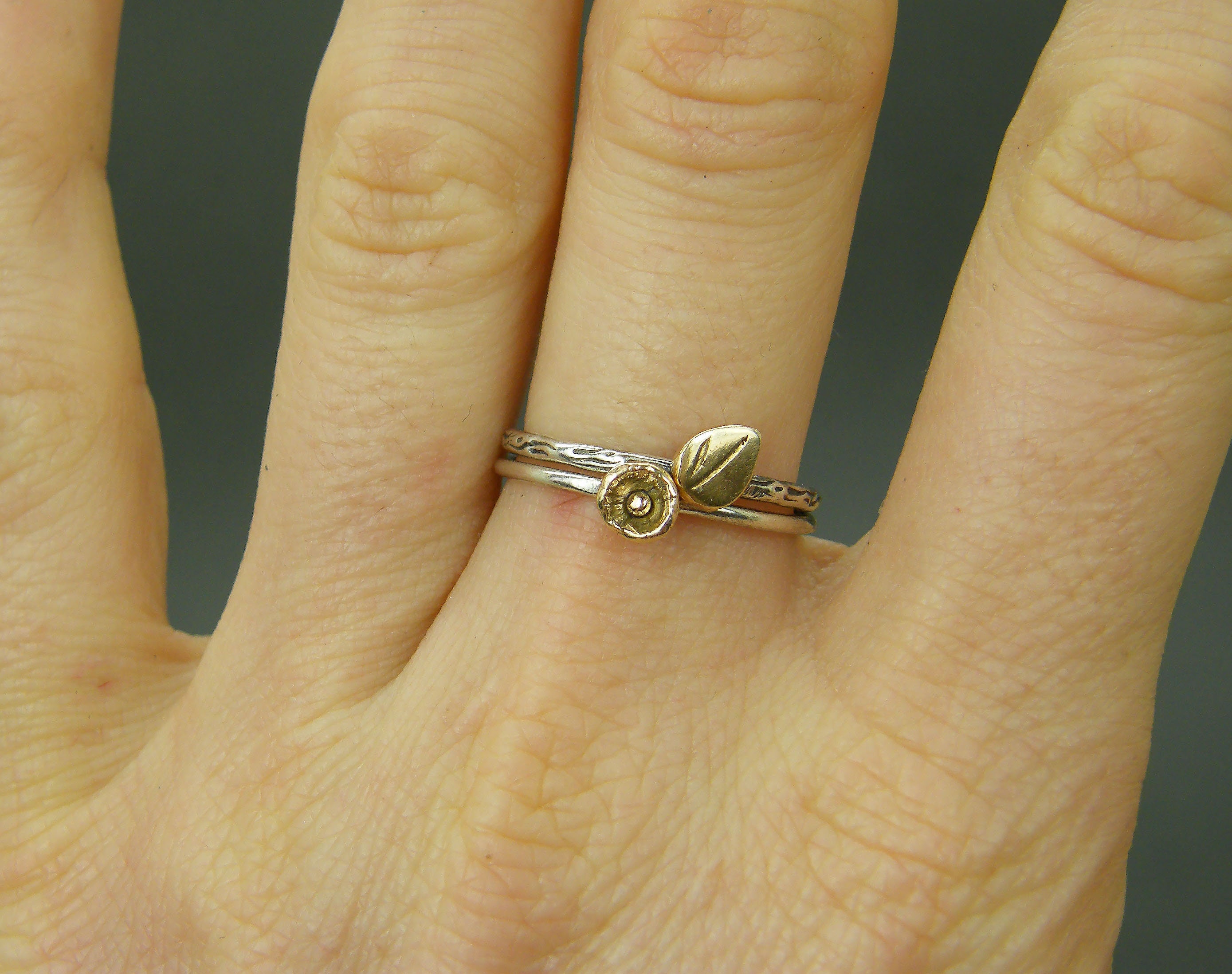Leaf Ring Gold Leaf Ring Mixed Metal Ring Sterling | Etsy