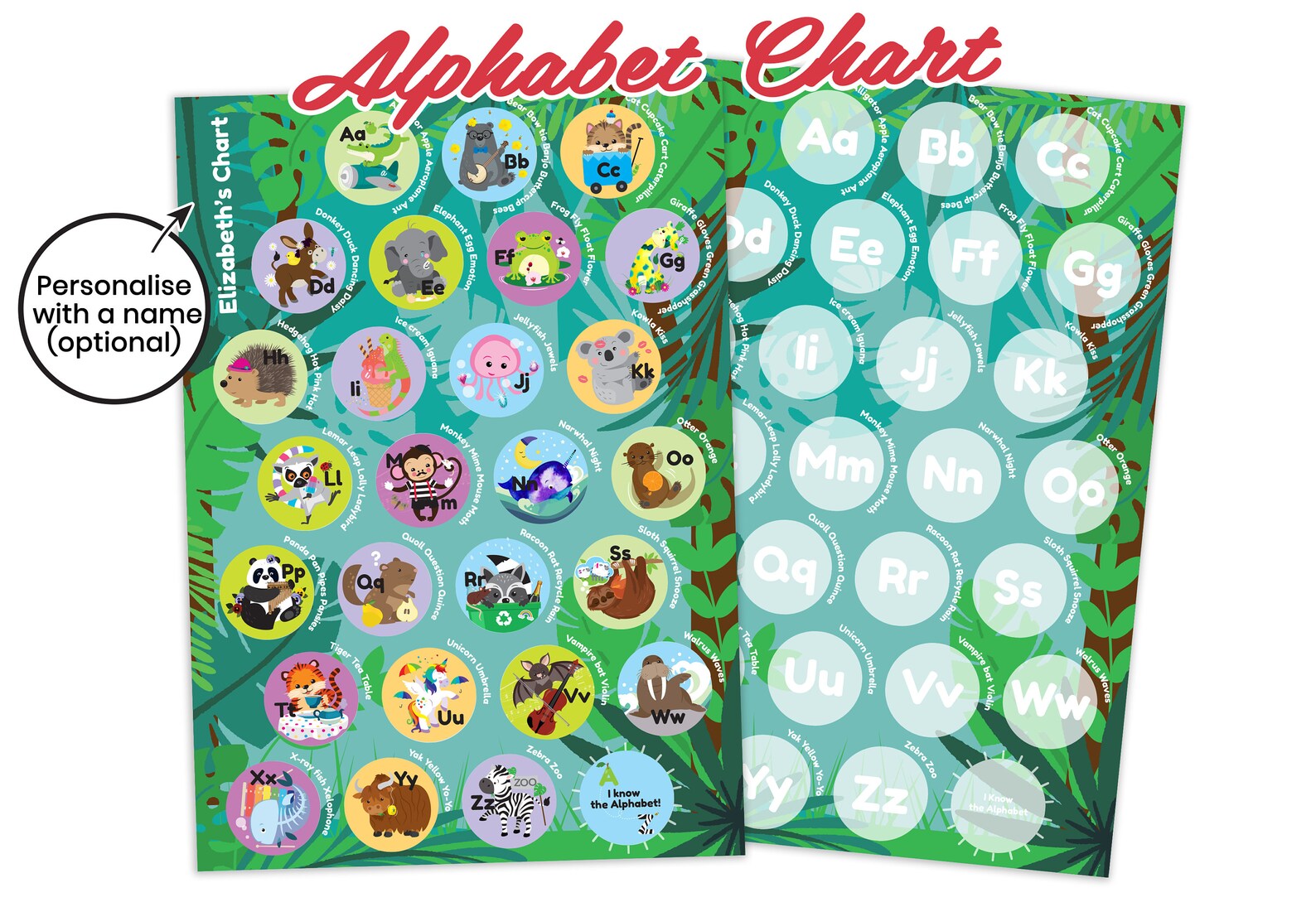 Alphabet Learning A5 Chart & Animal Themed Alphabet Stickers - Etsy