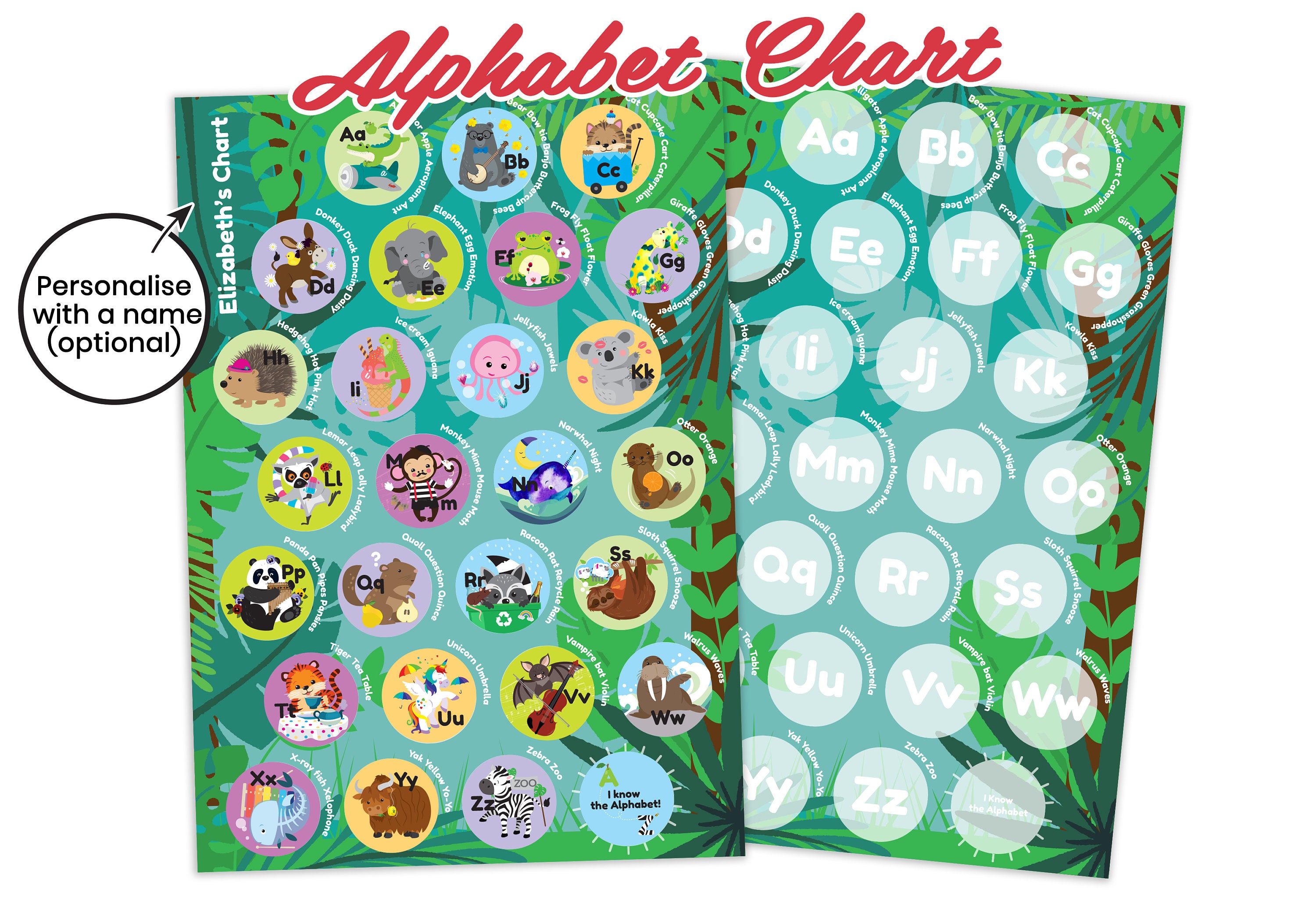 Alfabet leren A5 grafiek Dier Thema Alfabet Stickers - Etsy Nederland