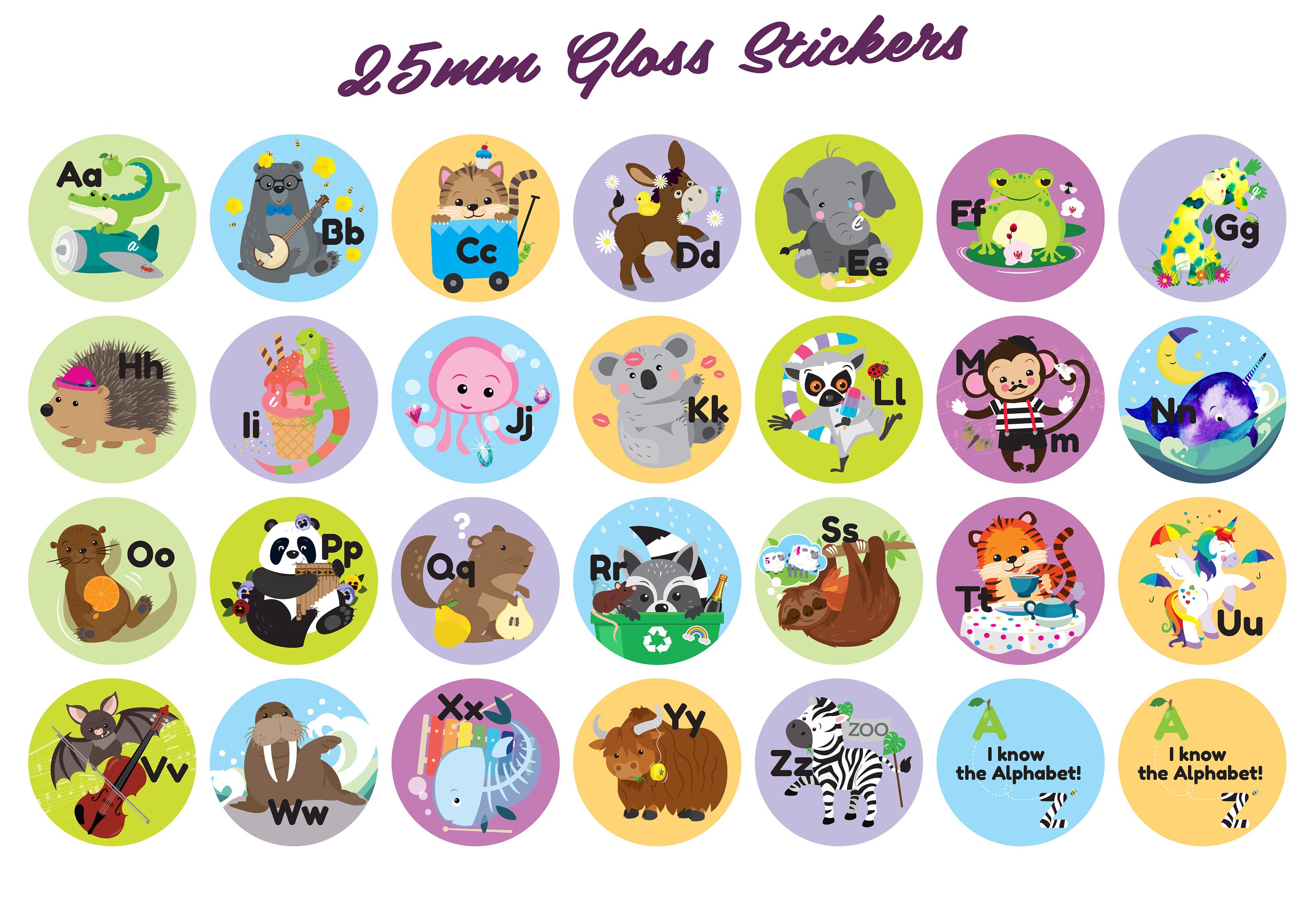 Alfabet leren A5 grafiek Dier Thema Alfabet Stickers - Etsy Nederland