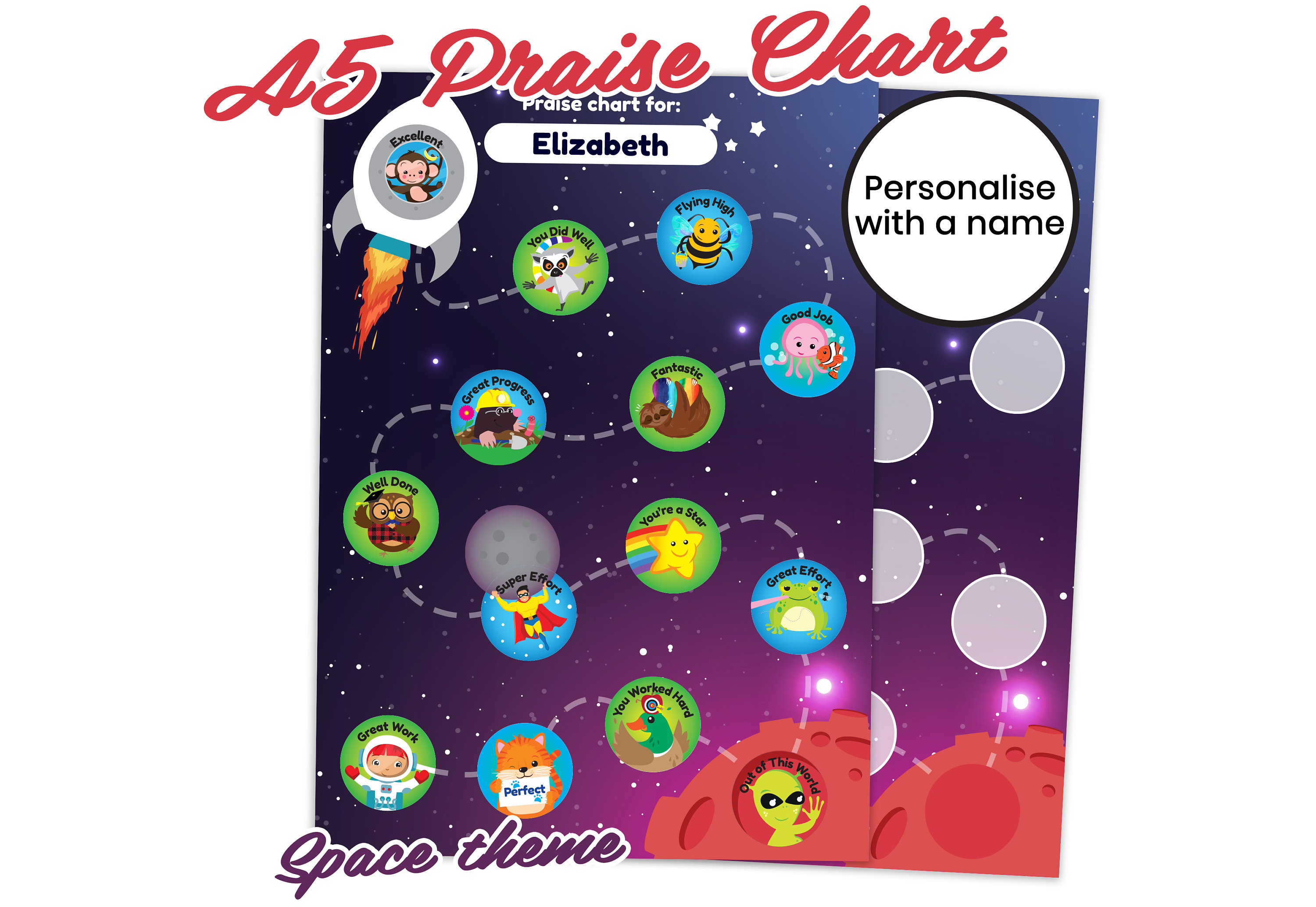 A5 Personalised Praise Chart With 14 X 25mm Glossy Stickers for ...