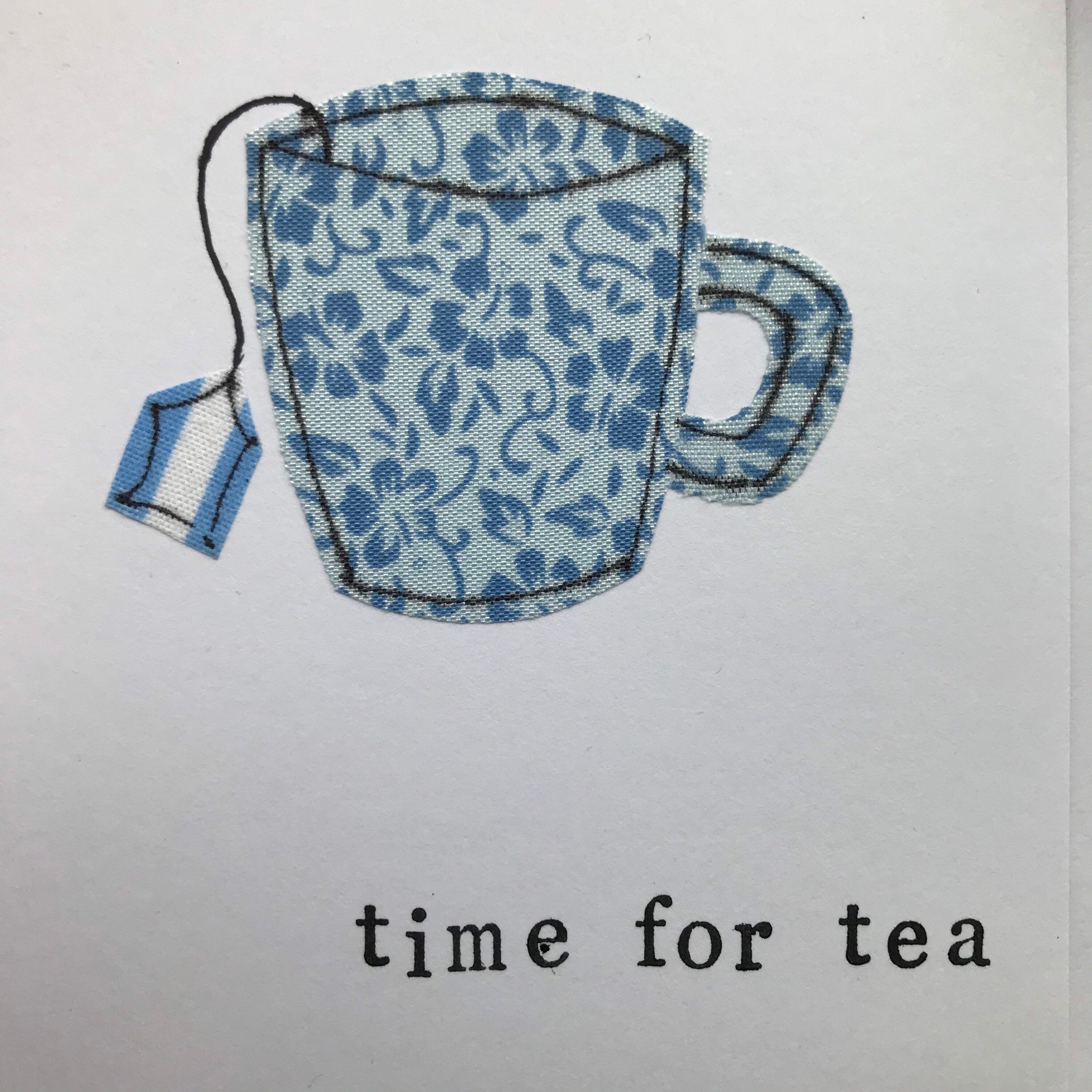 Tea Greeting Card, Mug of Tea Fabric Collage Card, Card for Friend ...
