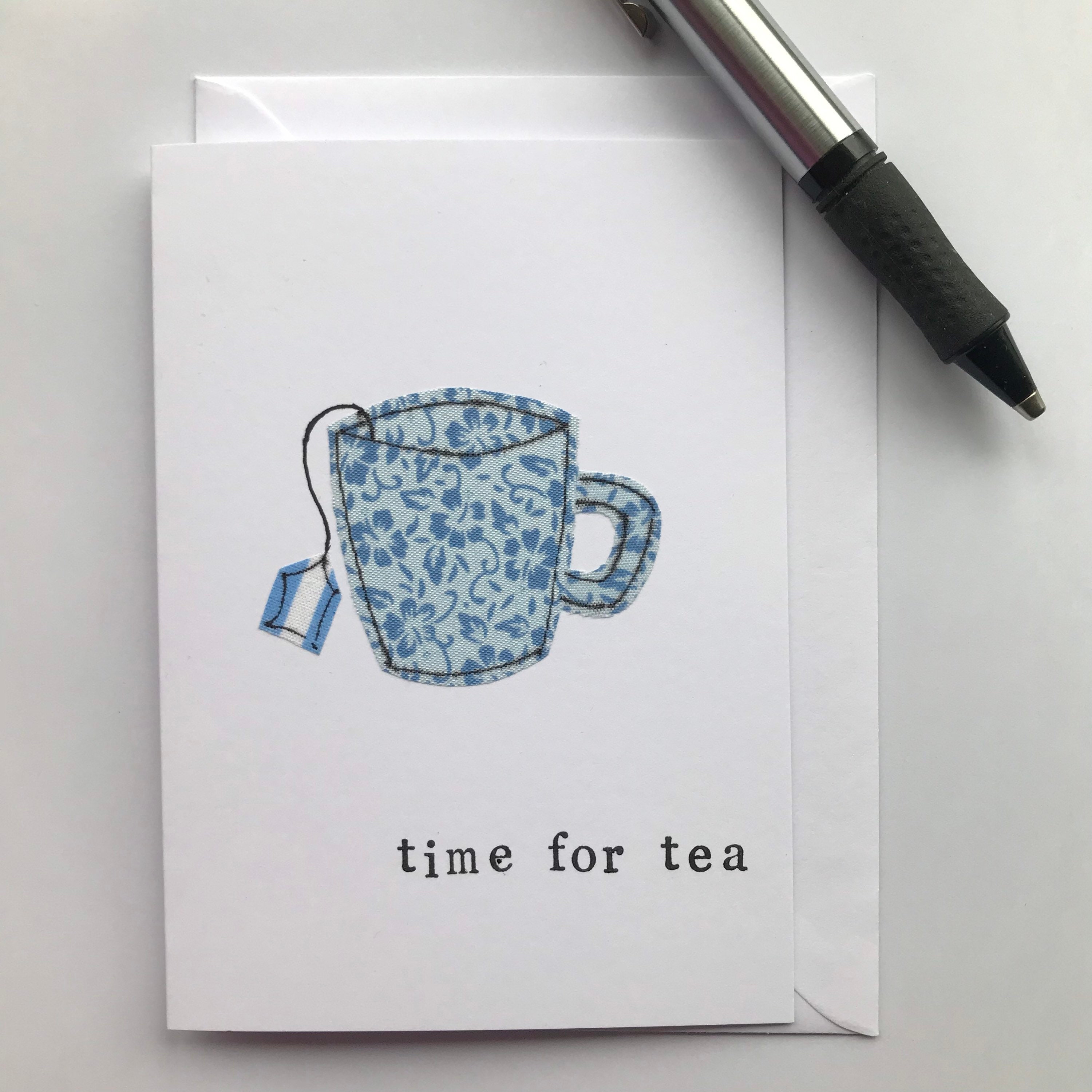 Tea Greeting Card, Mug of Tea Fabric Collage Card, Card for Friend ...