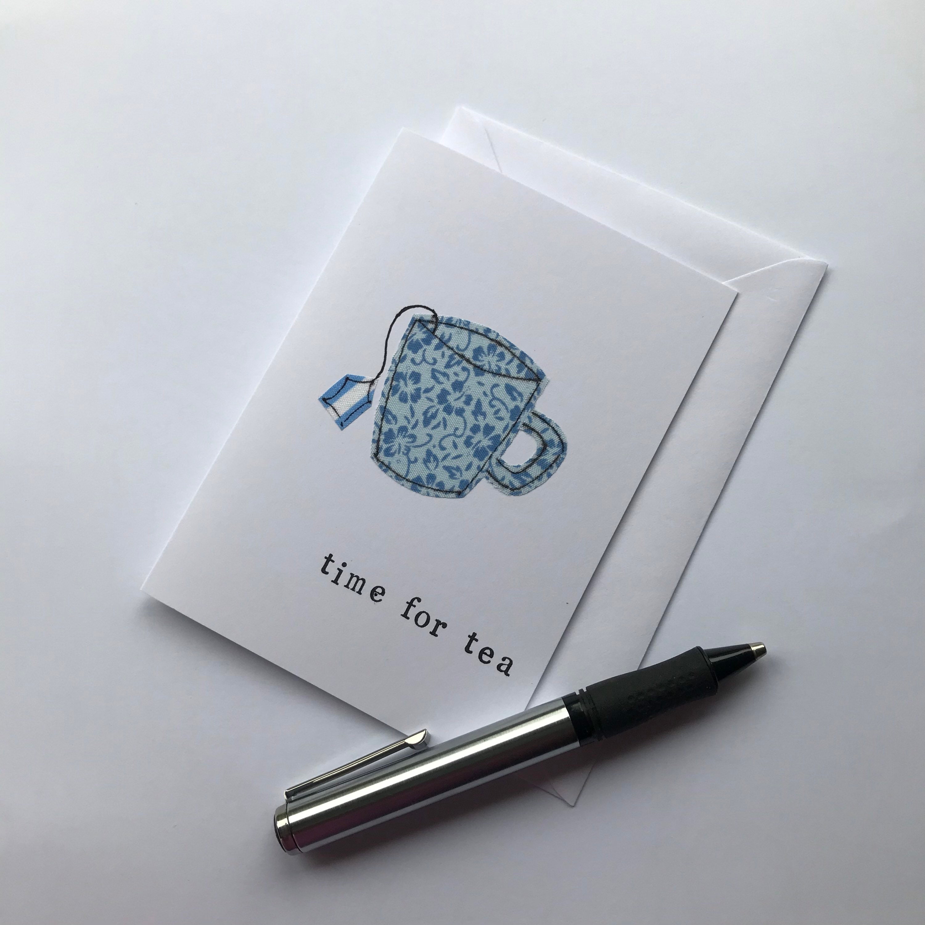 Tea Greeting Card, Mug of Tea Fabric Collage Card, Card for Friend ...