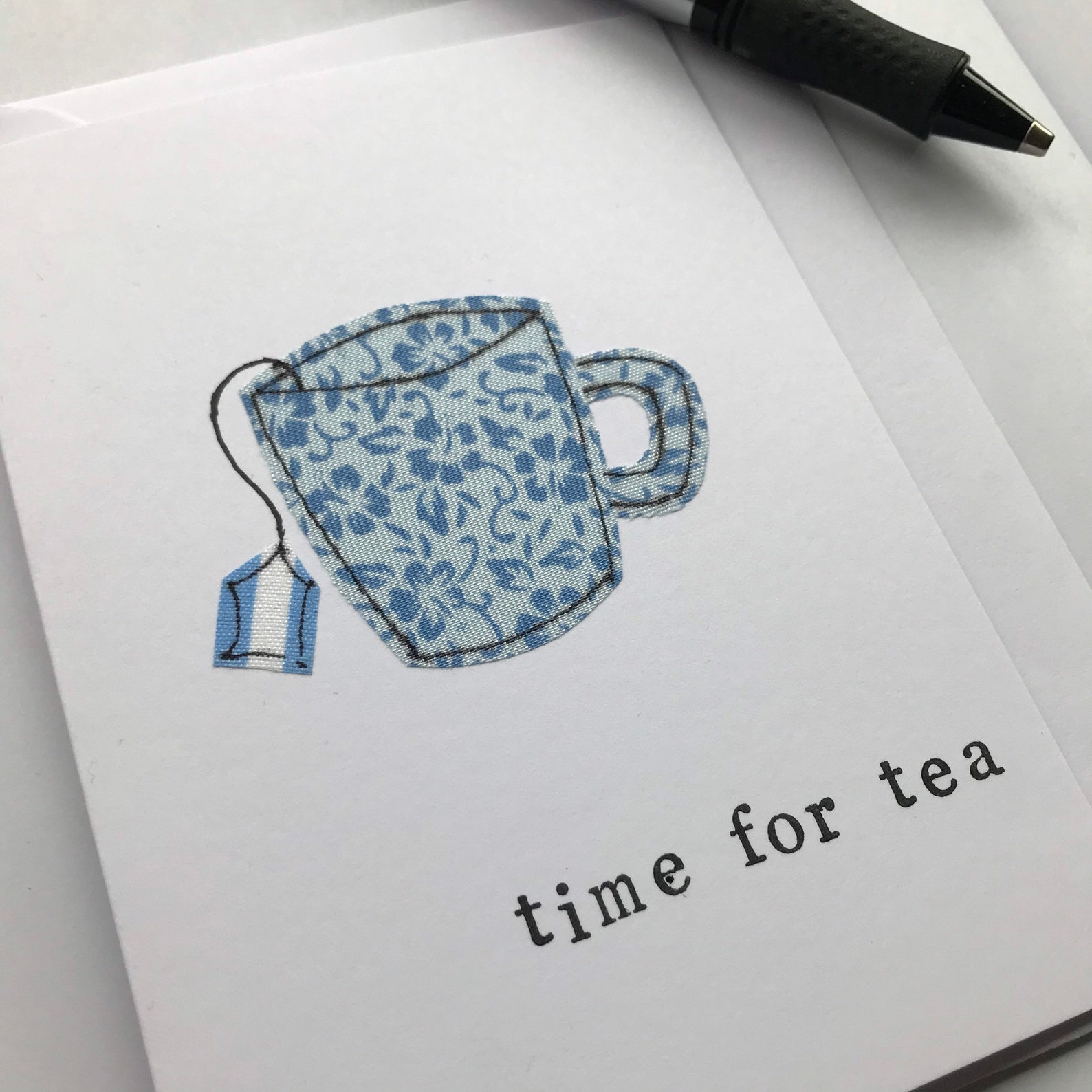 Tea Greeting Card, Mug of Tea Fabric Collage Card, Card for Friend ...