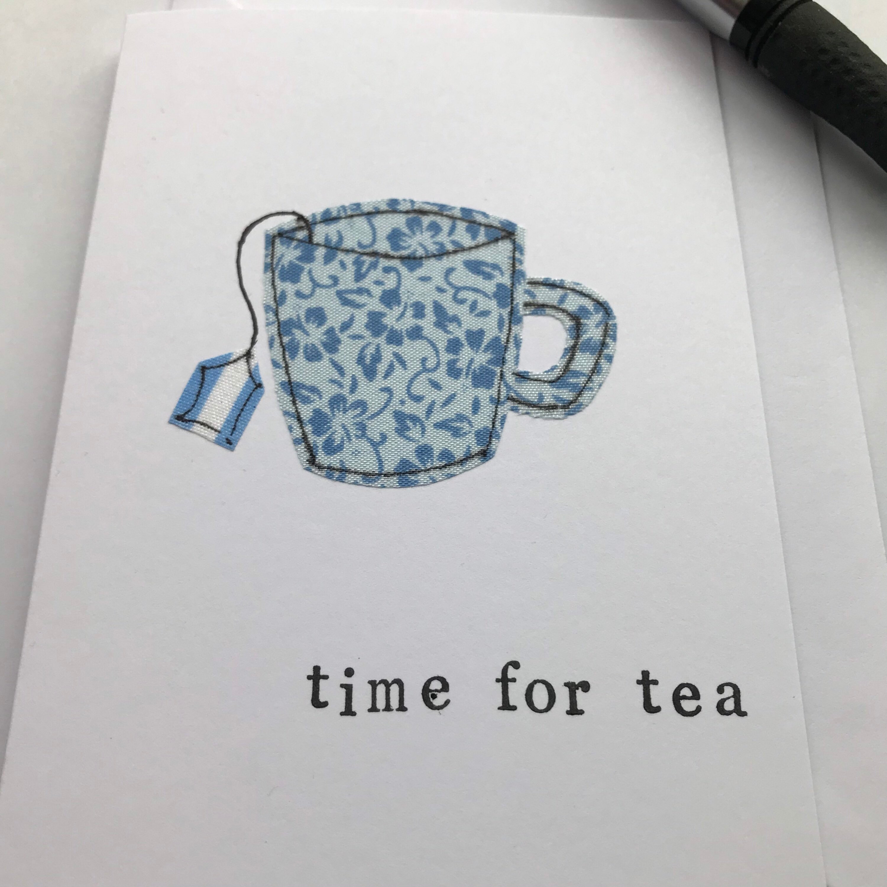 Tea Greeting Card, Mug of Tea Fabric Collage Card, Card for Friend ...