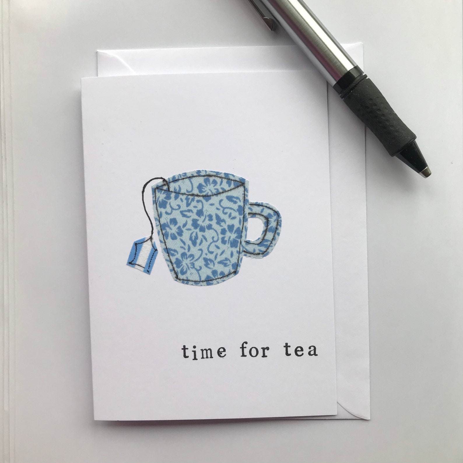 Tea Greeting Card, Mug of Tea Fabric Collage Card, Card for Friend ...