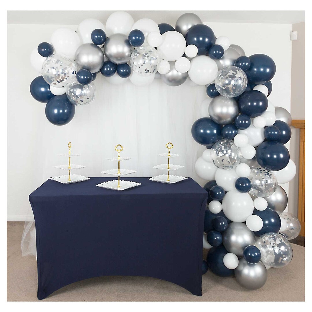16ft Navy Blue and Silver Balloon Arch and Garland Kit Latex Balloons ...