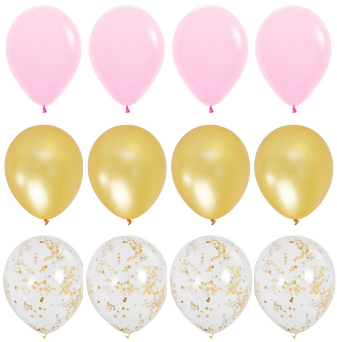 Bubble Gum Pink and Gold Balloon Bouquet | Confetti Balloons | Wedding ...