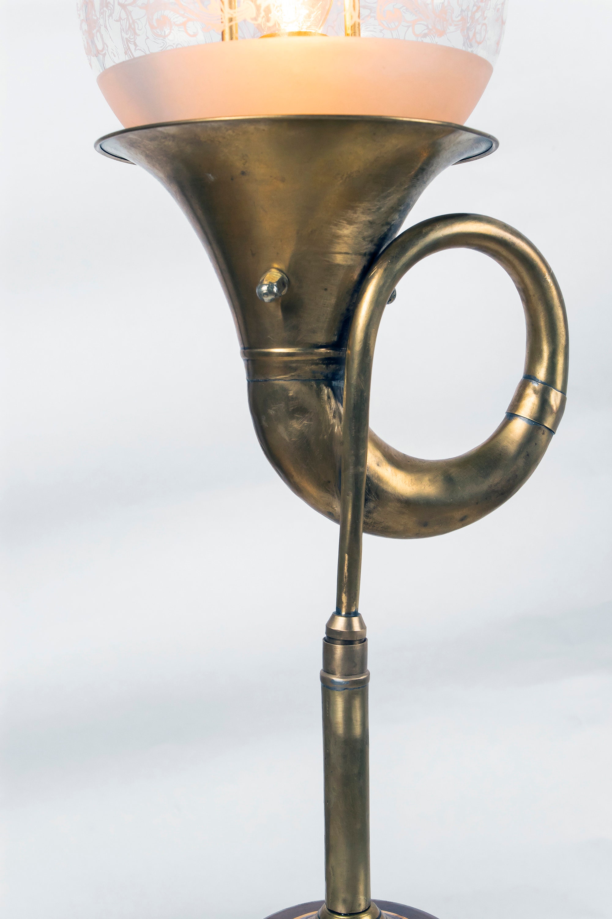 Hunting Brass Trumpet Horn Vintage Lamp With Italian Painted Glass ...