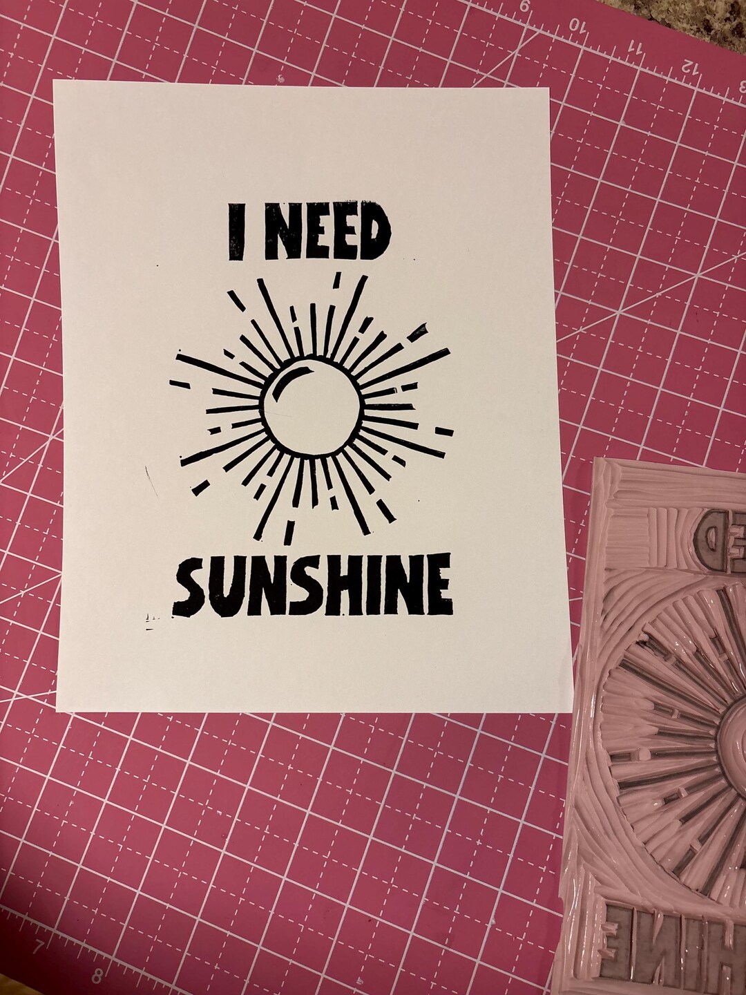 I Need Sunshine Linocut Block Print | Heated Inspired Rivalry Art ...