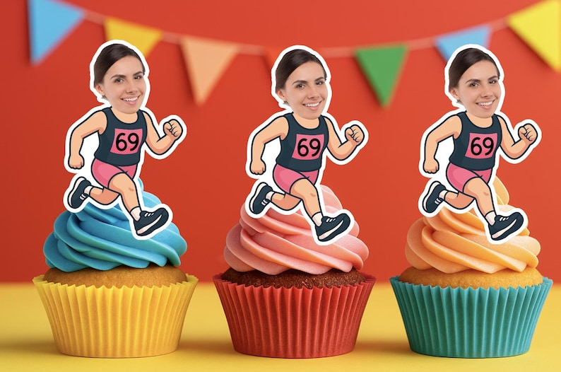 Female Runner Face Cupcake Toppers Personalized Marathon Party ...