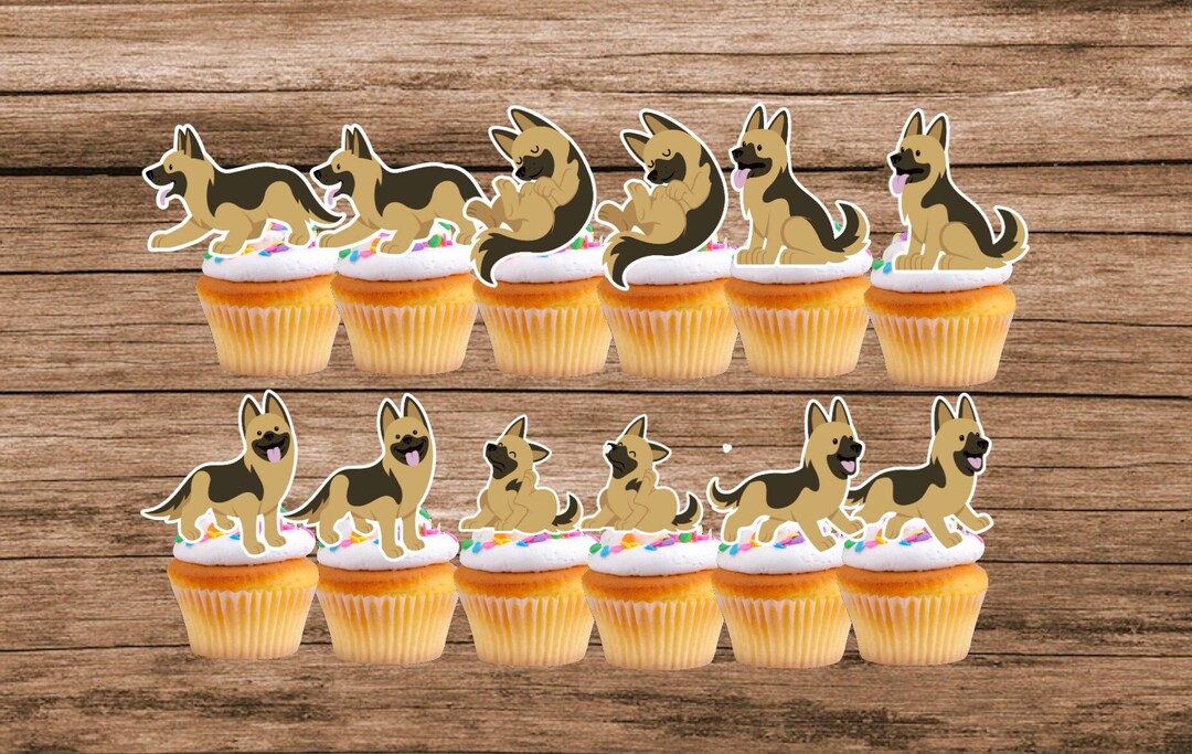 German Shepherd Cupcake Toppers Dogs Birthday Decorations Ready to Use ...