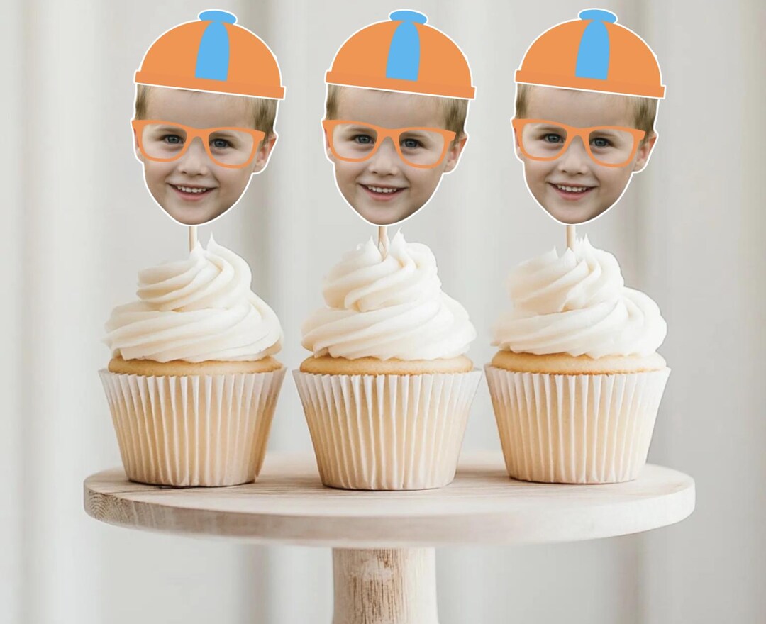 Blippi Inspired Face Cupcake Toppers Customized Birthday Any Age - Etsy