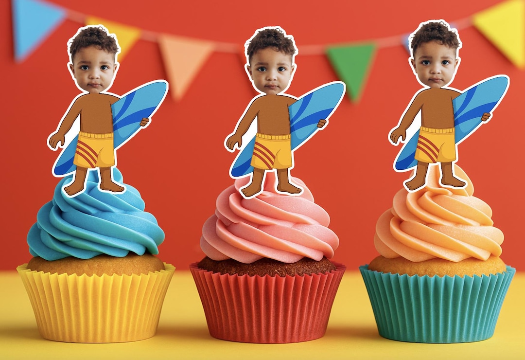 Custom Surfer Boy Cupcake Toppers: Personalized Luau Party Decorations ...