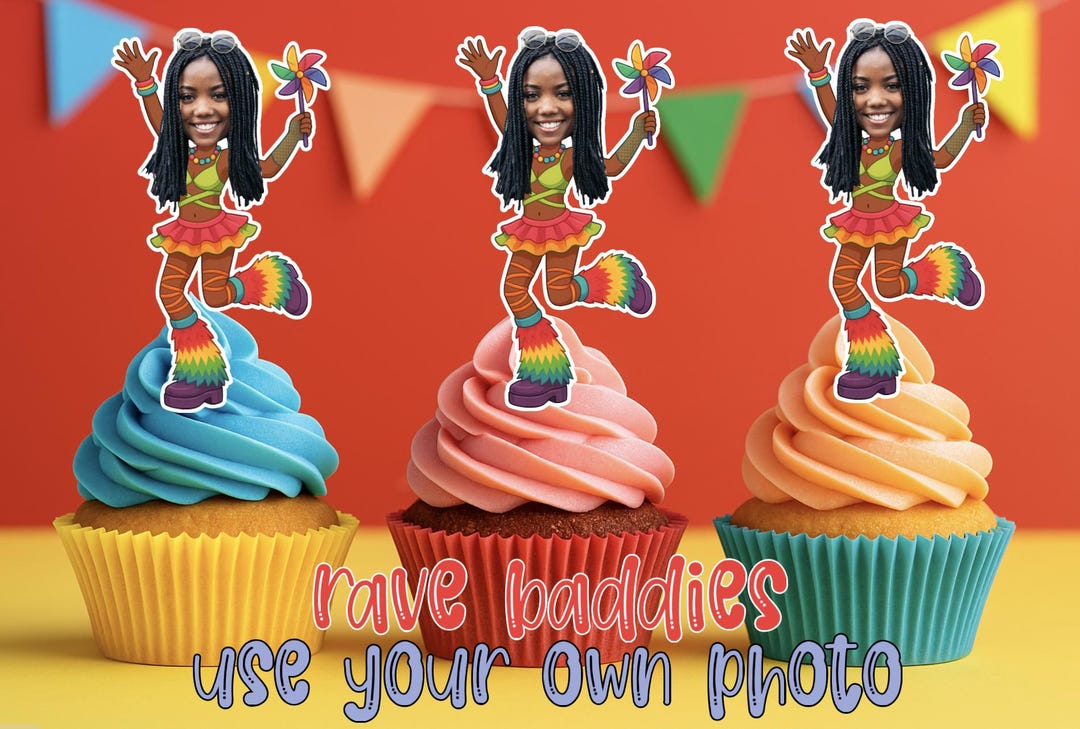 Diverse Rave Glow Dancer Plur Face Customized Cupcake Toppers - Etsy