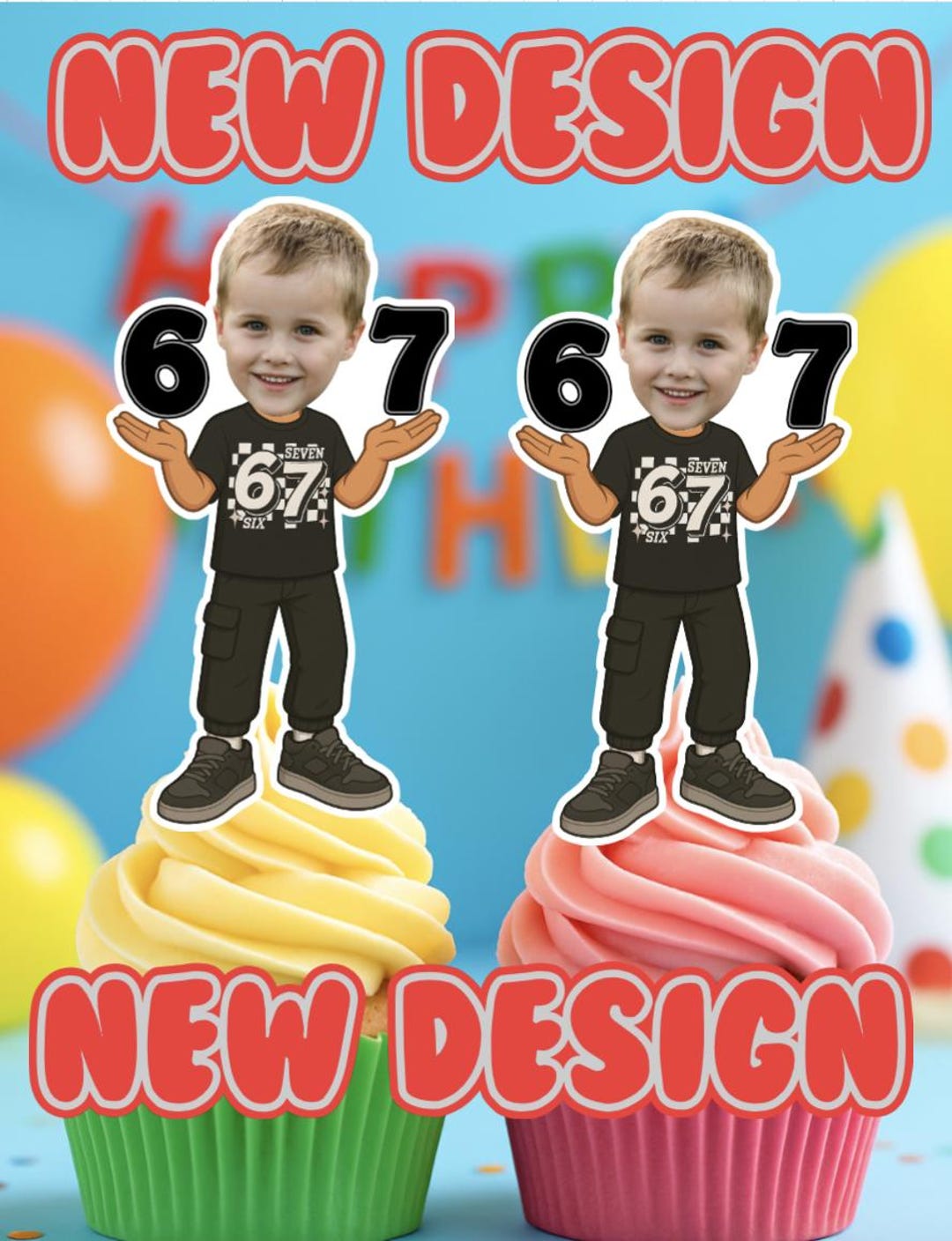 NEW DESIGN Gen Z Alpha 6-7 Face Cupcake Toppers Viral Meme Birthday ...